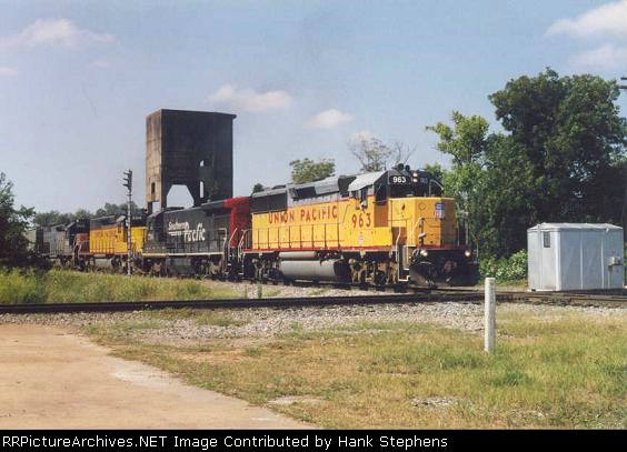 UP 963 on CSXT Q614 in Opelika, AL on the AEP-WofA passing the remains of the coal tower in the ...